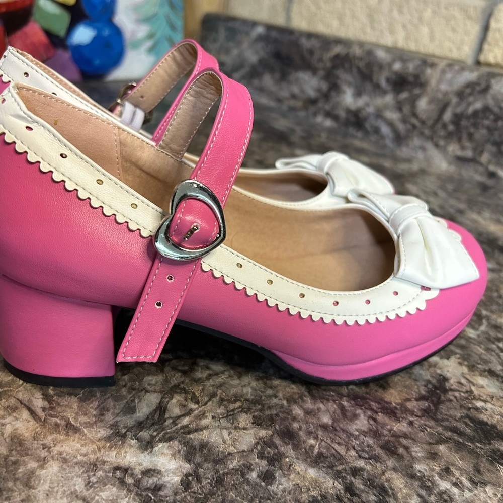 Pink Barbie Goth Mary Jane Heels - Gem